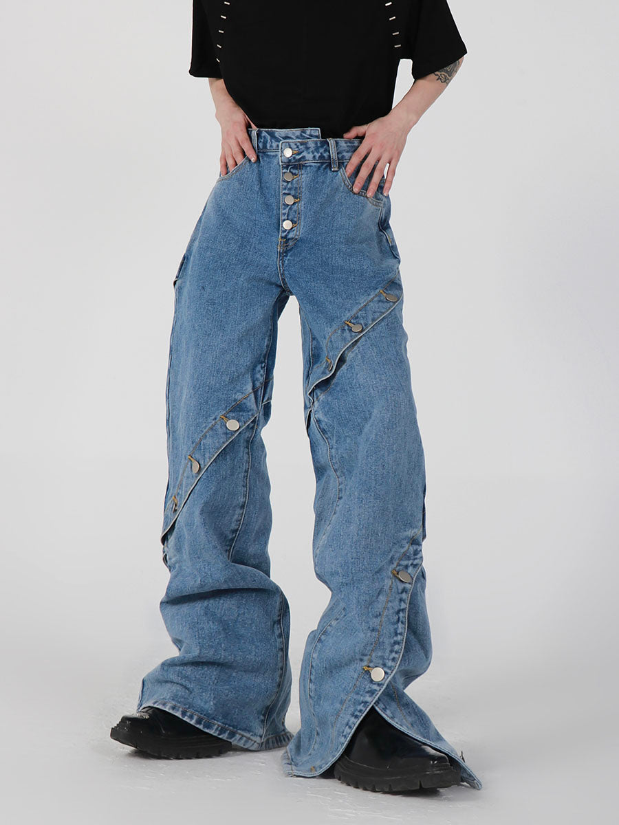 Metal Button Wide-leg Jeans – ArtsKoreanMan