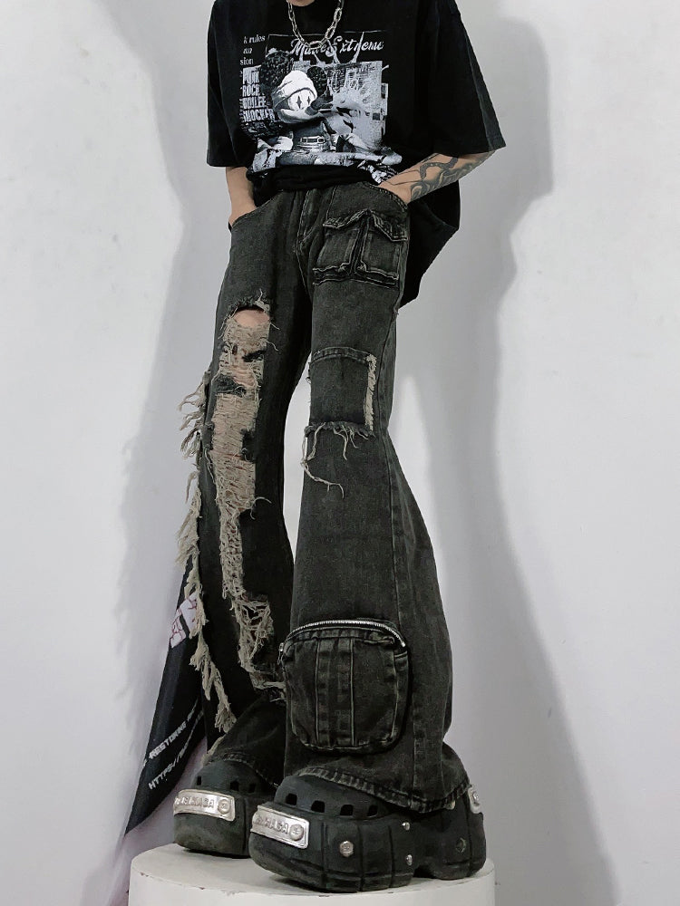 Vintage Ripped Cargo Jeans with Multiple Pockets – ArtsKoreanMan