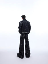 Metal Rivet Design Graffiti Denim Jacket + Jeans - Urban Streetwear ...