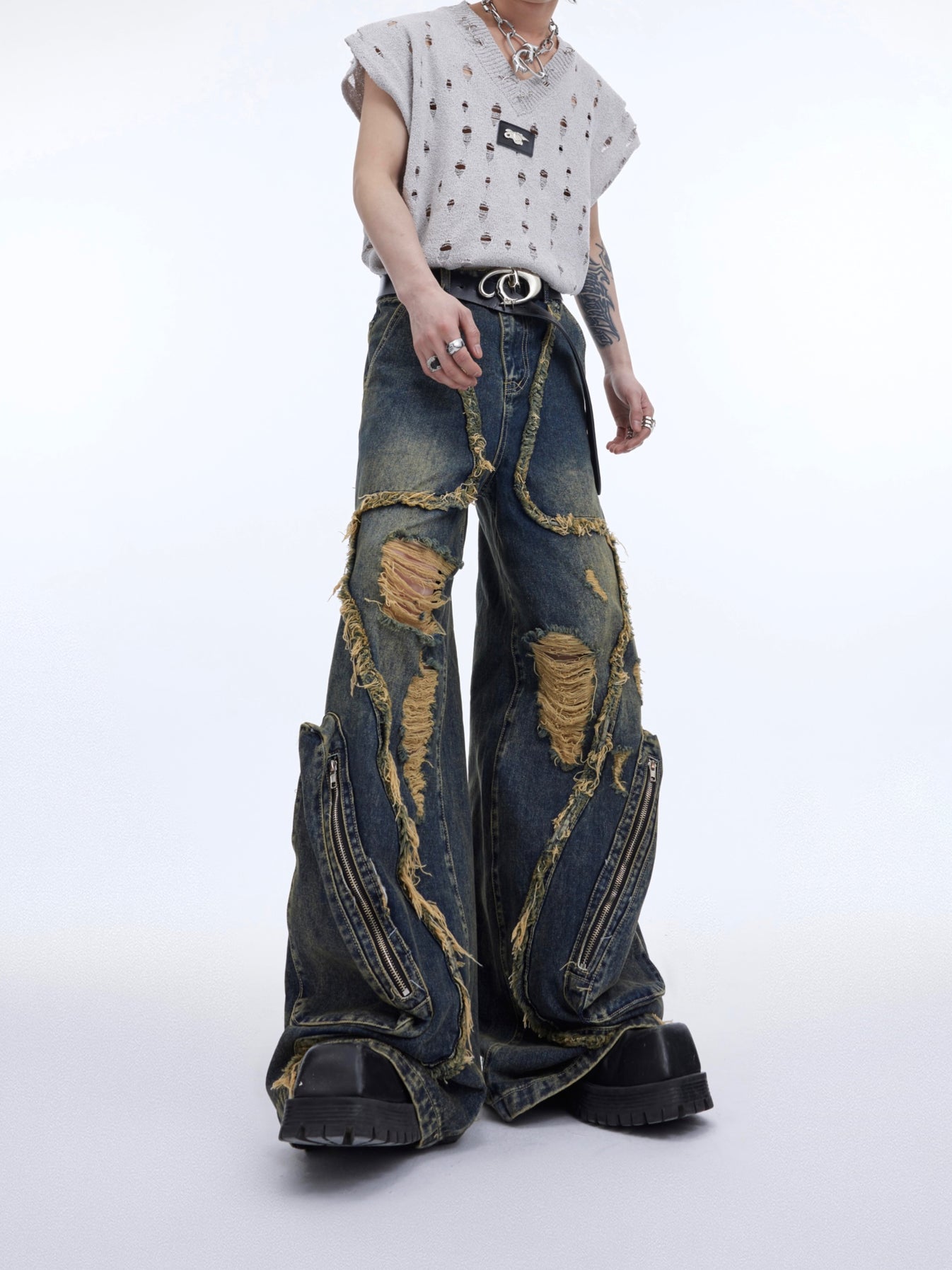 Deconstructed Fringed Ripped Jeans - Distinctive Urban Denim Style ...
