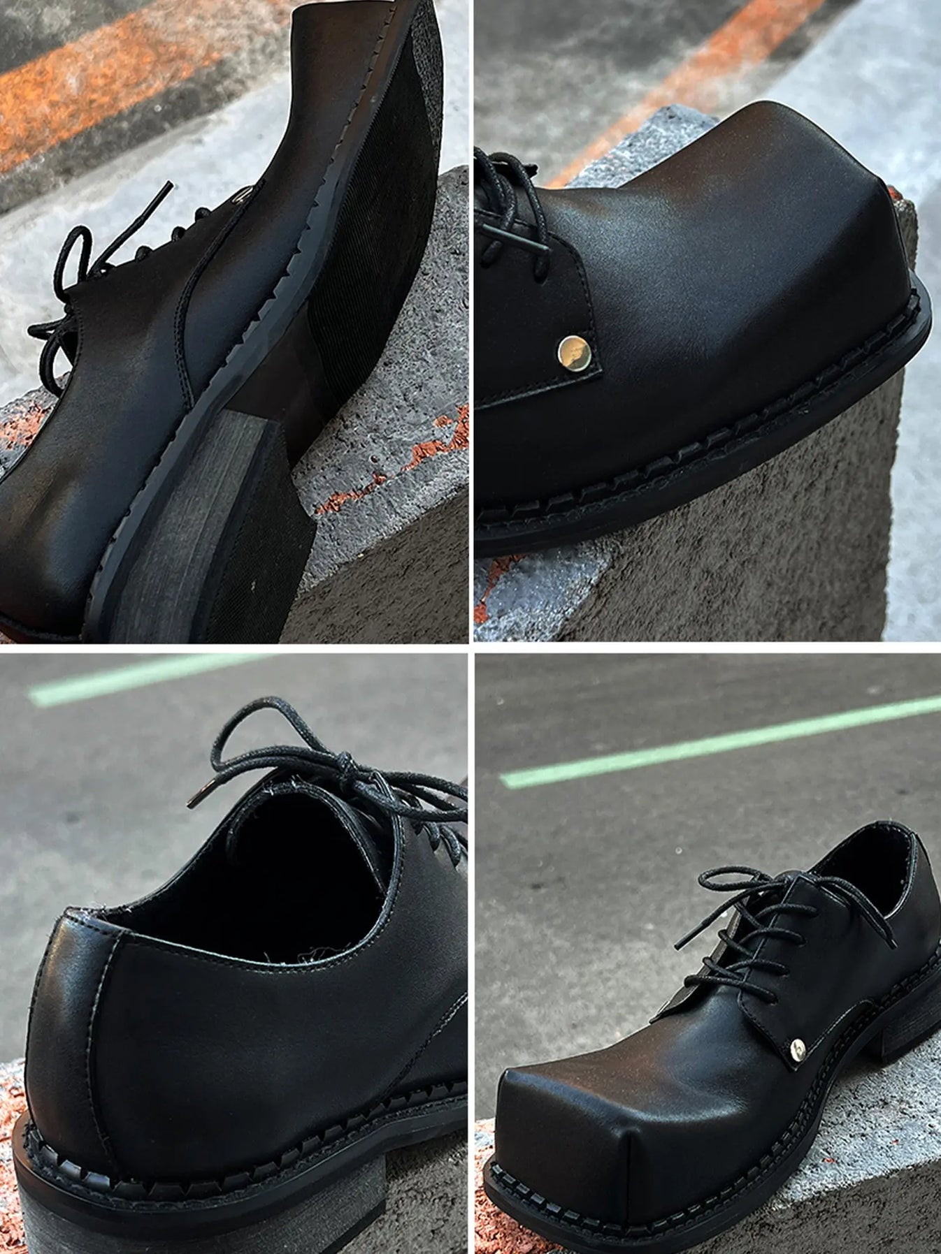 Make a Statement with Black Huge Square Toe Leather Shoes – ArtsKoreanMan